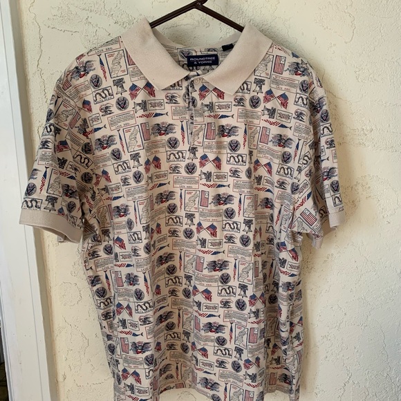 Roundtree & Yorke | Shirts | Patriotic Print Polo Shirt American Flag ...